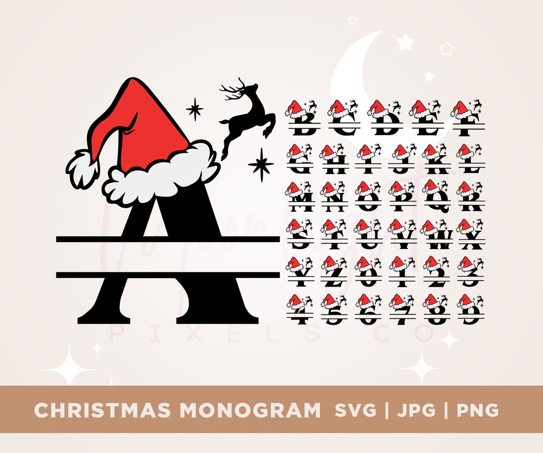 Santa Hat Monogram Svg, Santa Hat Alphabet, Christmas Monogram Svg ...