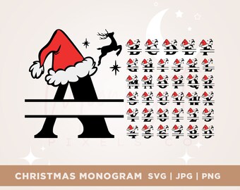 Santa Hat Alphabet Svg, Christmas Alphabet, Christmas Monogram Svg Png ...