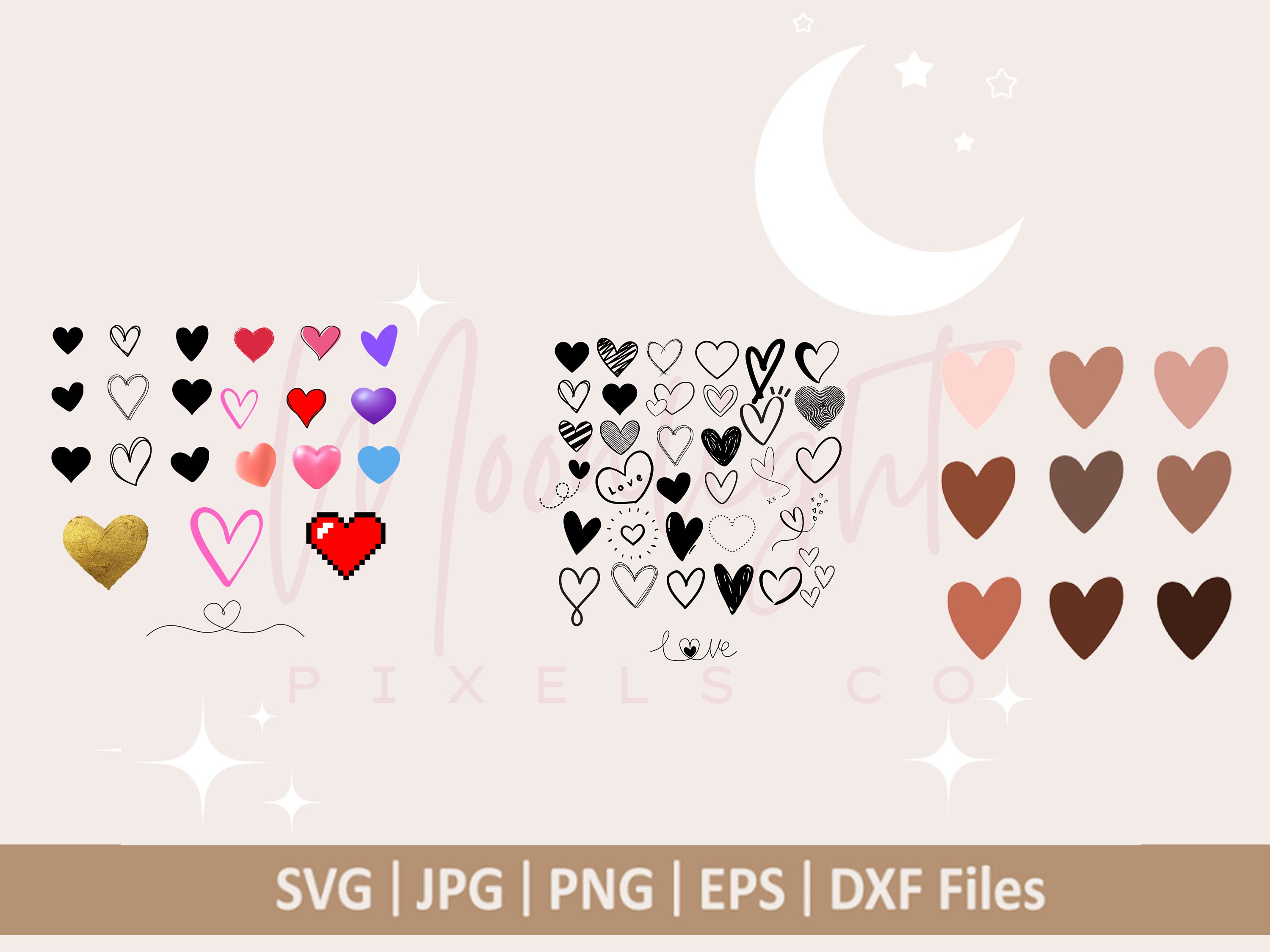 Beautiful Heart Bundle SVG / PNG Simple Digital Downloadable Heart ...