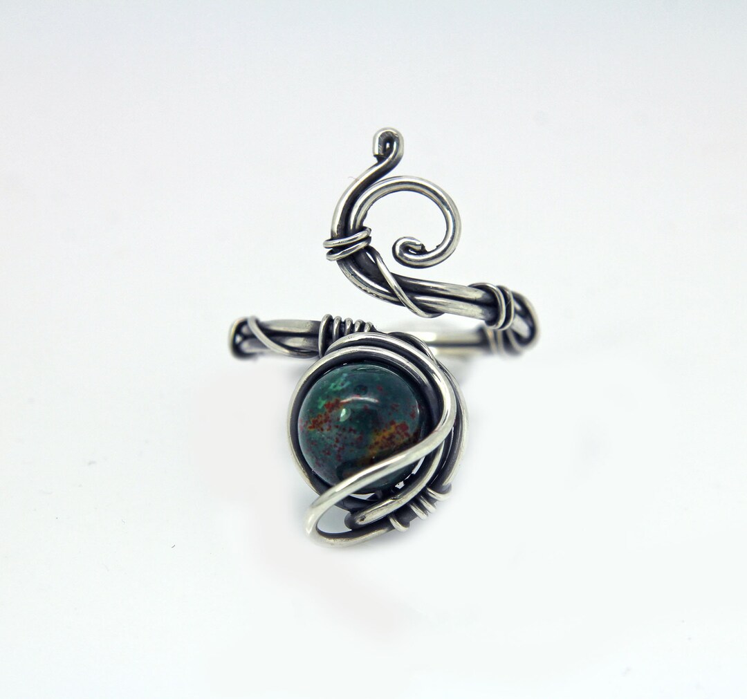 Bloodstone Ring 'neptune' - Sterling Silver Ring - Heliotrope Ring ...