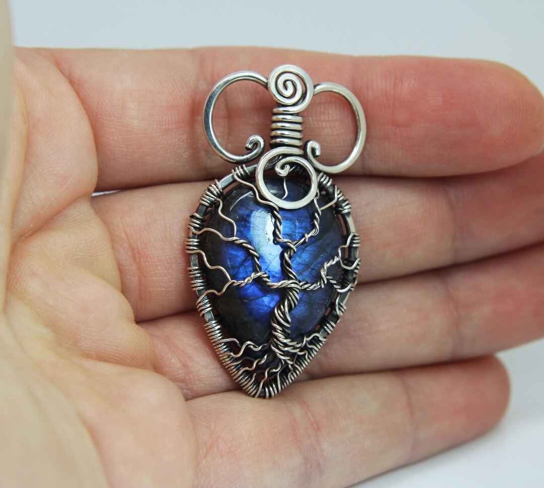 Blue Labradorite Tree of Life Pendant 'heart of the Ocean' Sterling ...