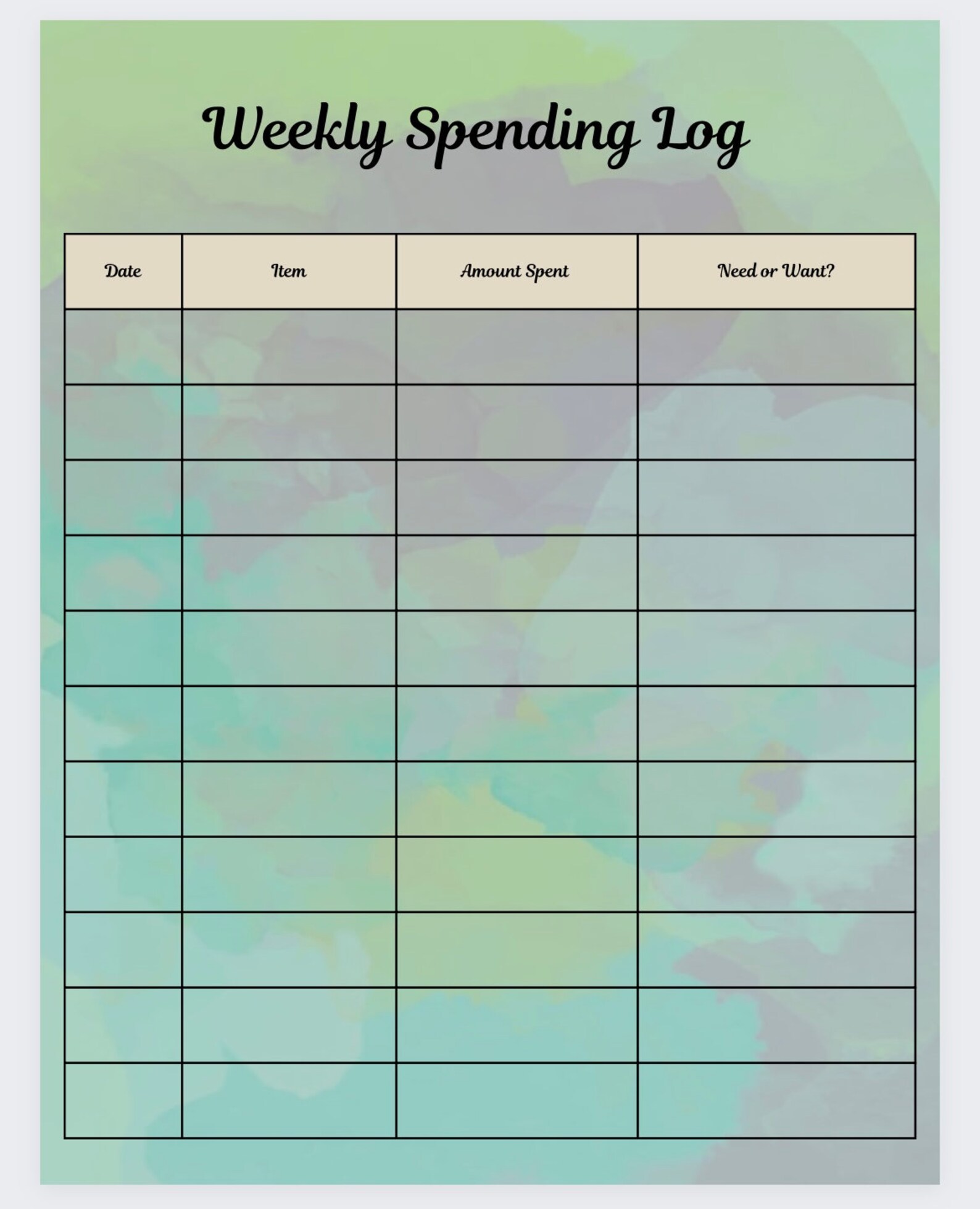 Monthly Budget Chart/weekly Spending Log. Printable Budget Planner ...