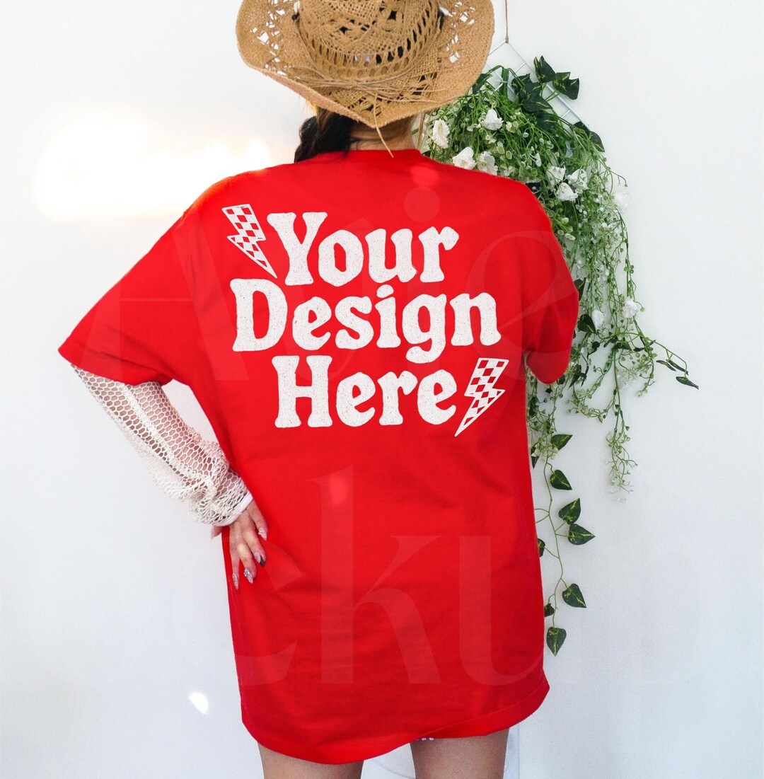 Gildan 64000 Red Back of T Shirt Mockup, G640 Red Back of T-shirt Mock ...