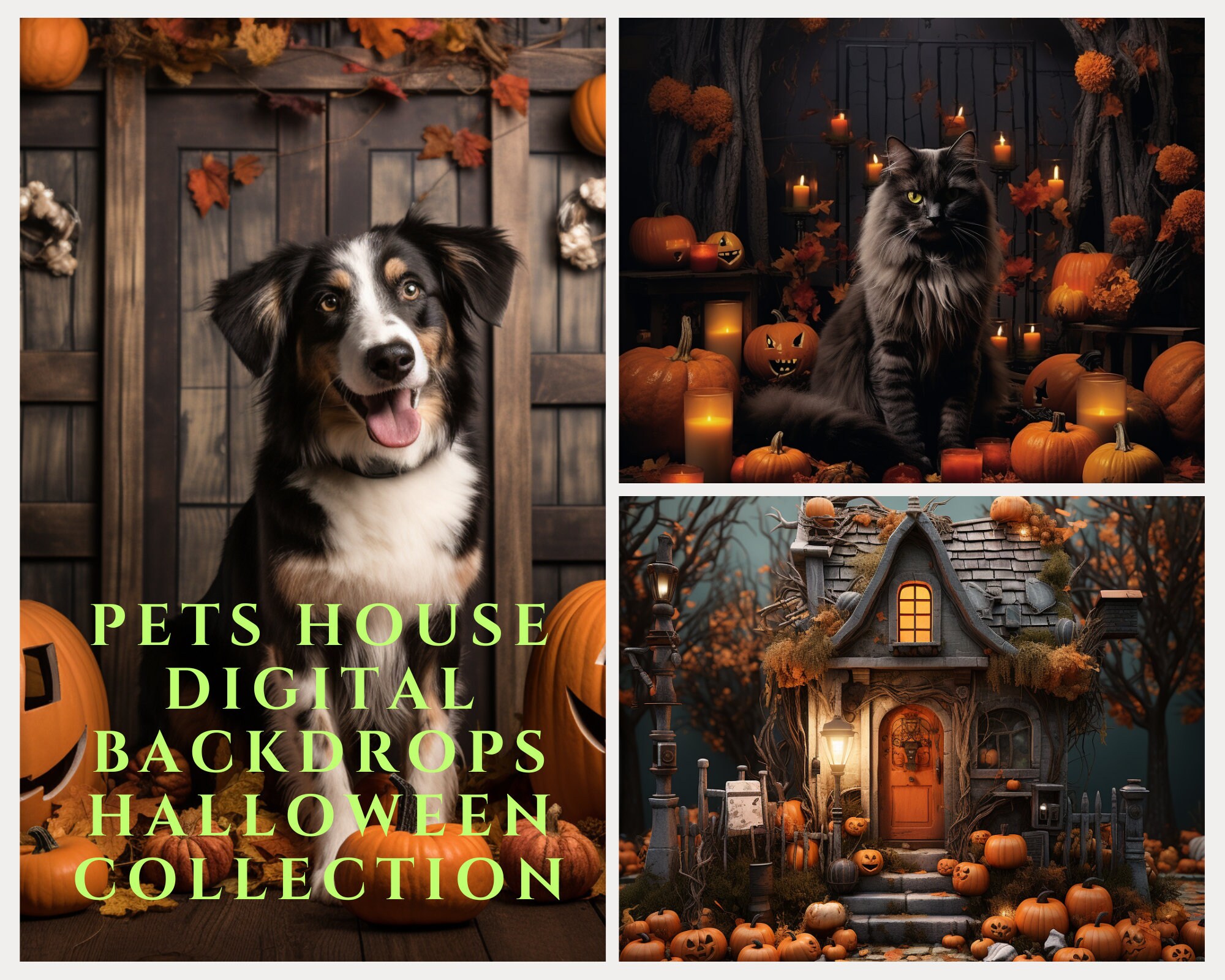 8 Spooky Pet House Digital Backdrop, Dog Halloween Background Bundle ...
