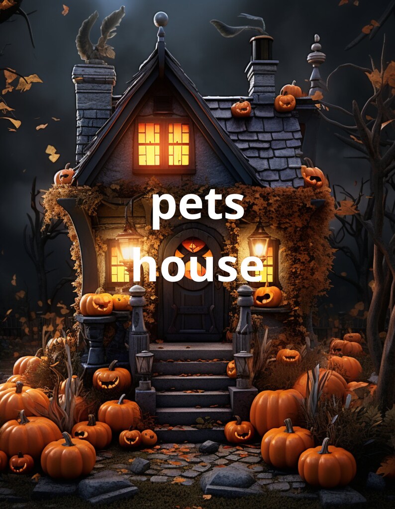 8 Spooky Pet House Digital Backdrop, Dog Halloween Background Bundle ...