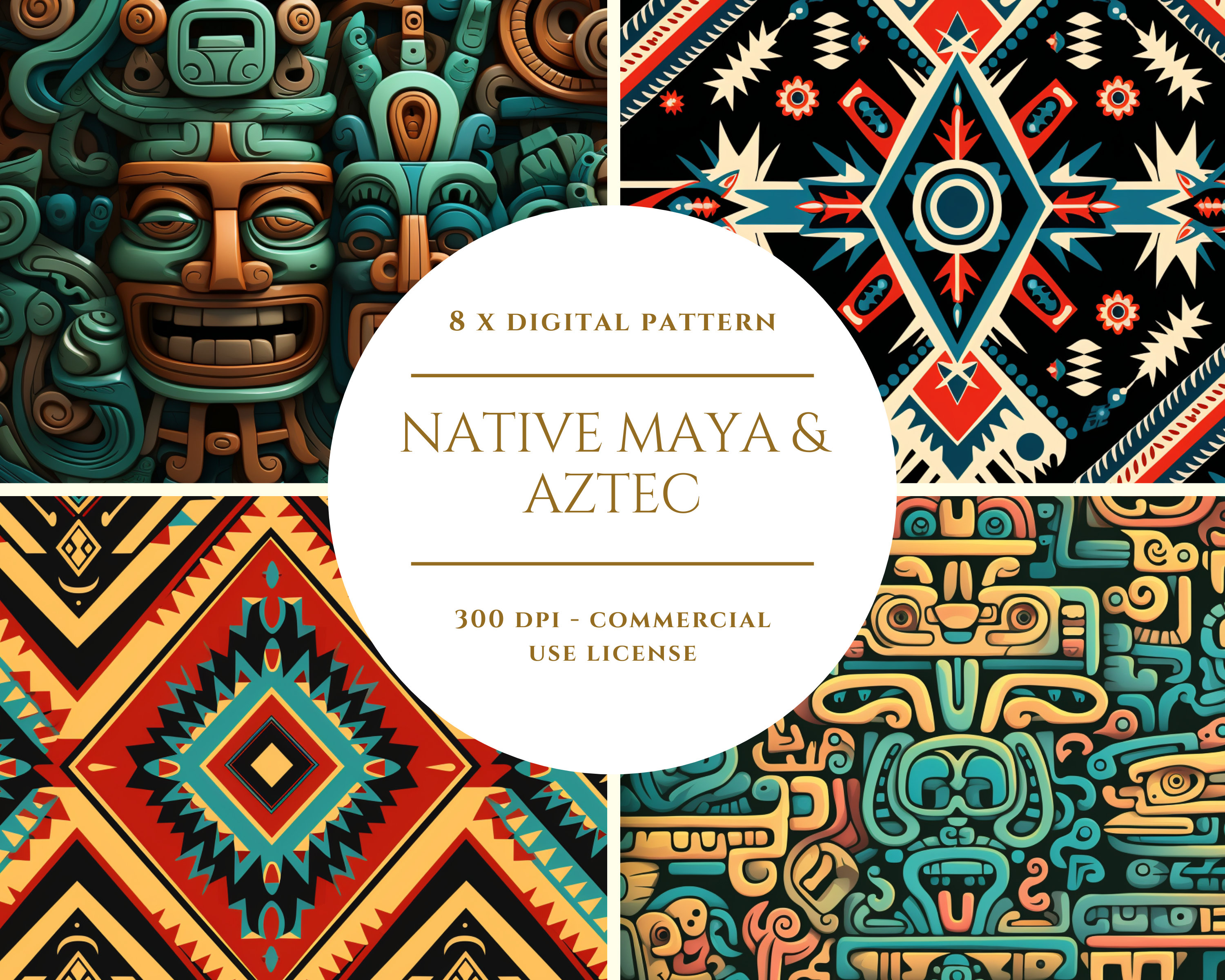 8 Native Maya and Atzec Digital Seamless Pattern Png , Tribal Patterns ...