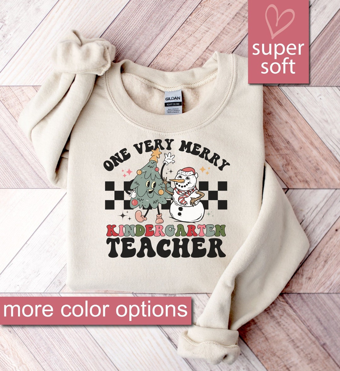 Retro Christmas Kindergarten Teacher Sweatshirt, Very Merry Teacher ...