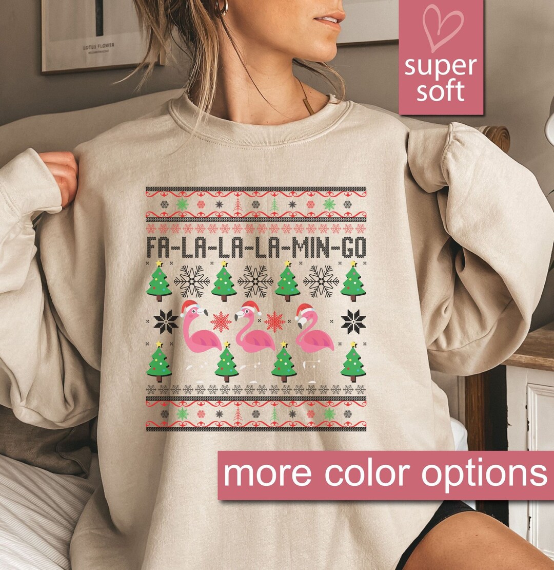 Ugly Christmas Flamingo Sweatshirt, Mingo Sweatshirts, Flamingo Sweater ...