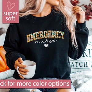 Floral Er Nurse Sweatshirt, Emergency Nurse Gift, Er Sweatshirts, Nurse ...