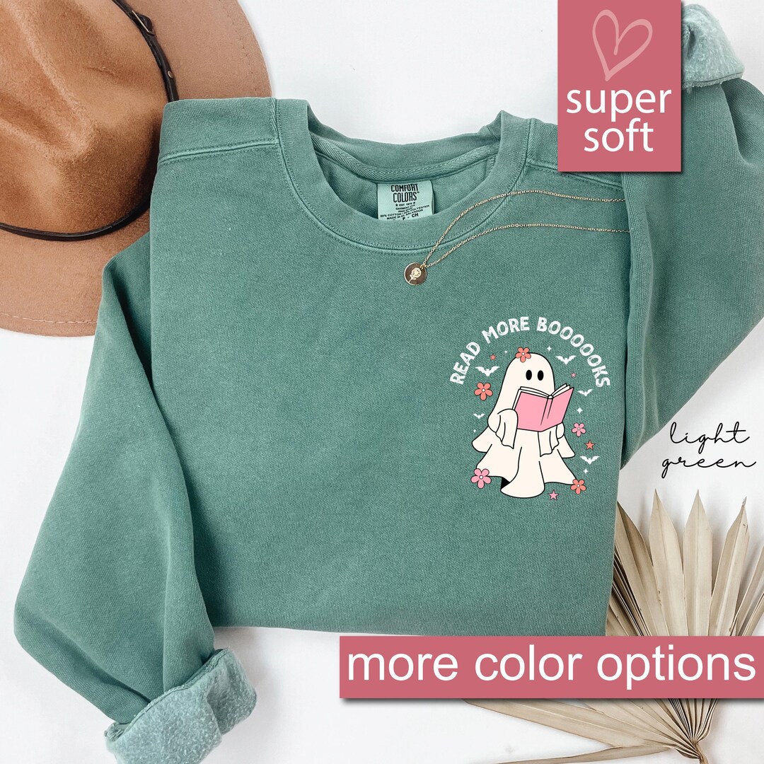 Comfort Colors® Ghost Reading Books Sweatshirt, Bookish Halloween ...