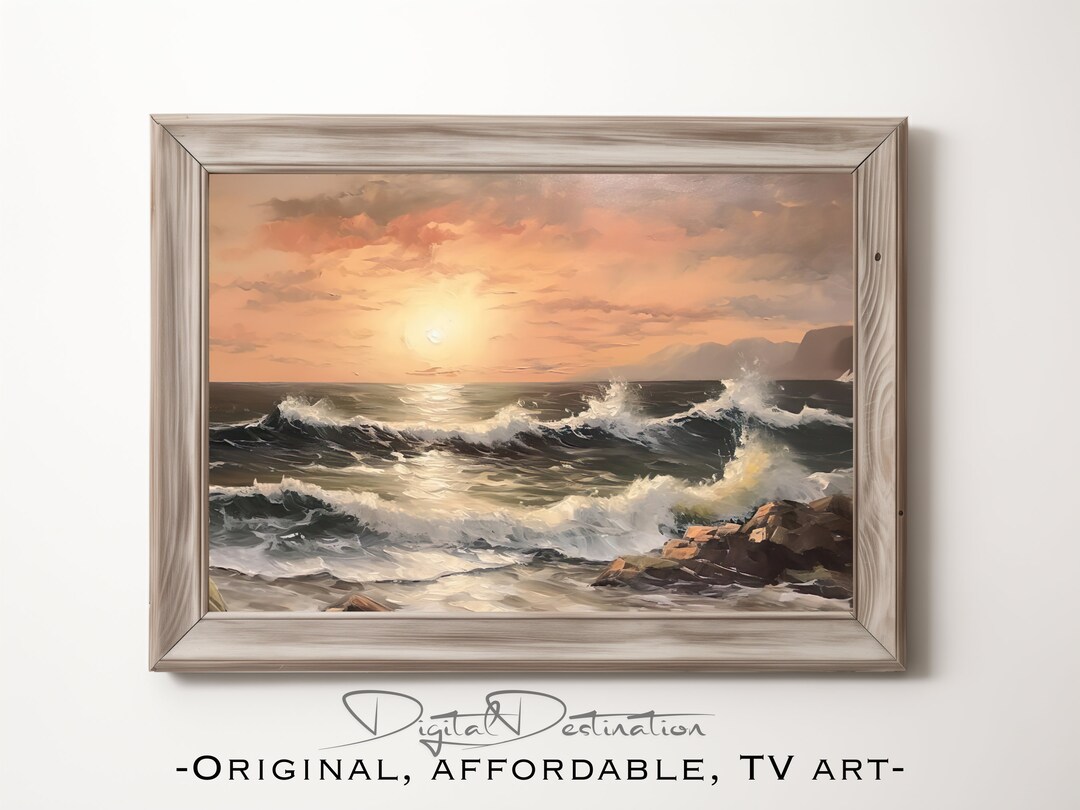 Samsung Frame TV Art Beach Summer Sunset Painting Frame TV Crashing ...