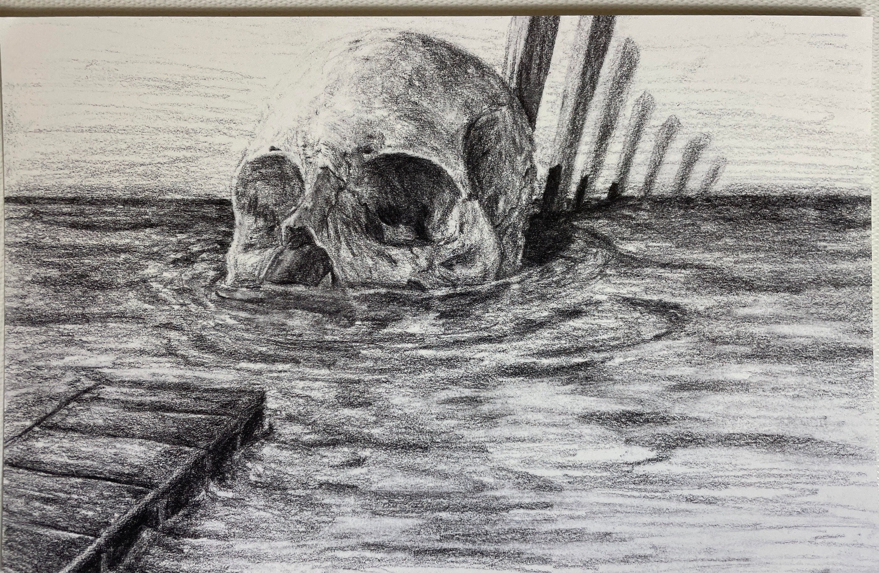 ORIGINAL Surrealistic Skull Cryptid Graphite Drawing, Hand Drawn 5.5 ...