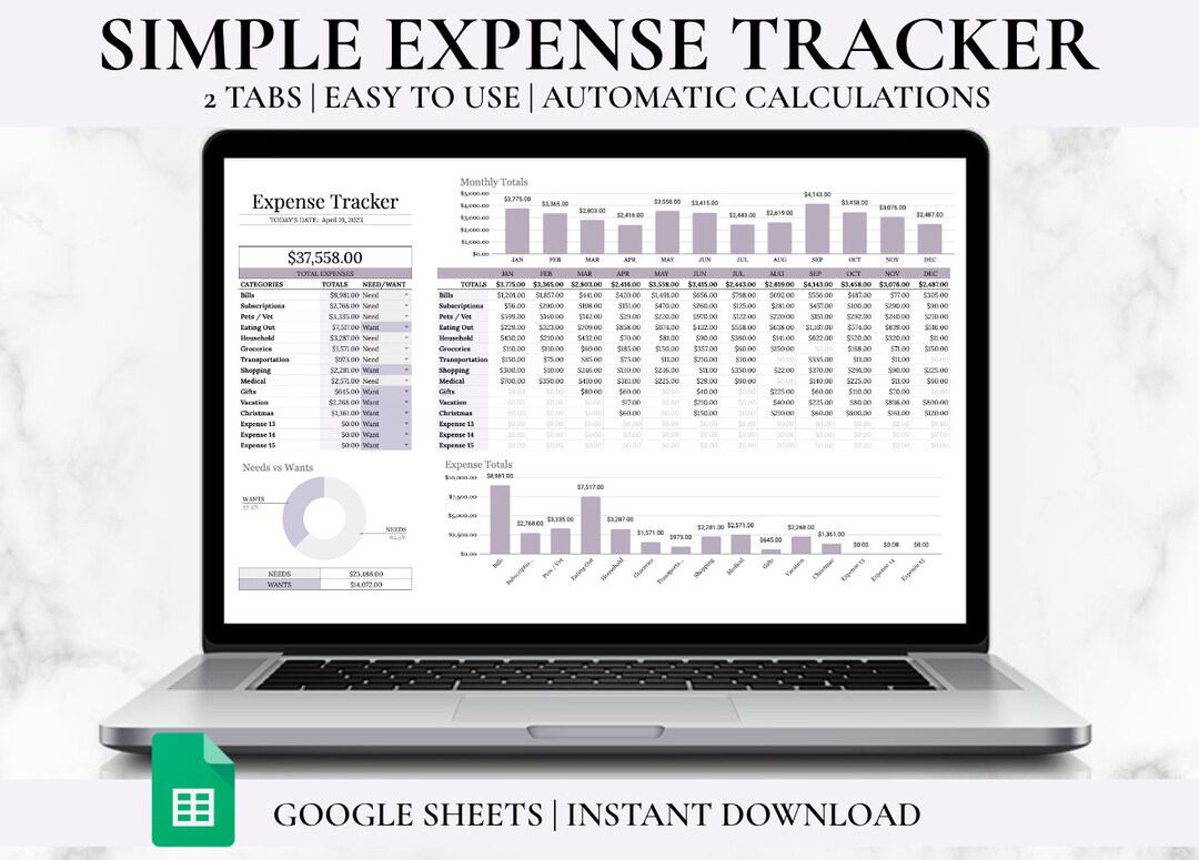 Simple Expense Tracker Spreadsheet Google Sheets Budget - Etsy