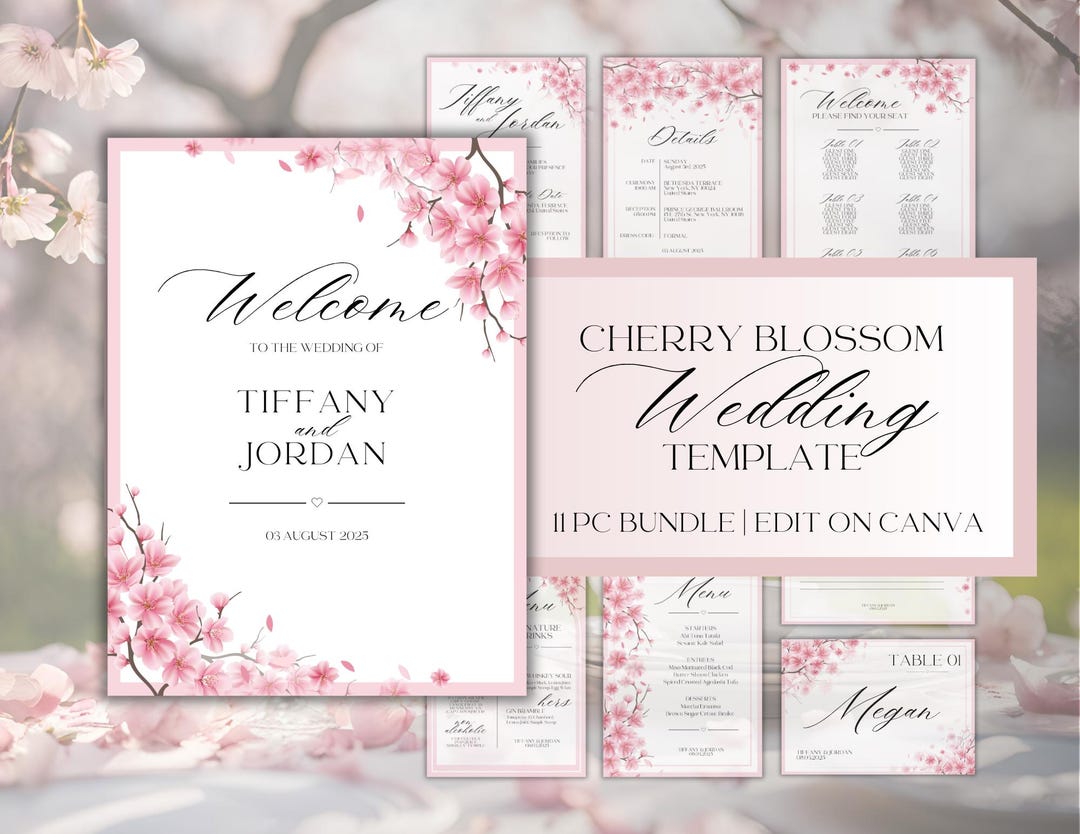 Cherry Blossom Wedding Sign Bundle | Customizable Templates | DIY ...