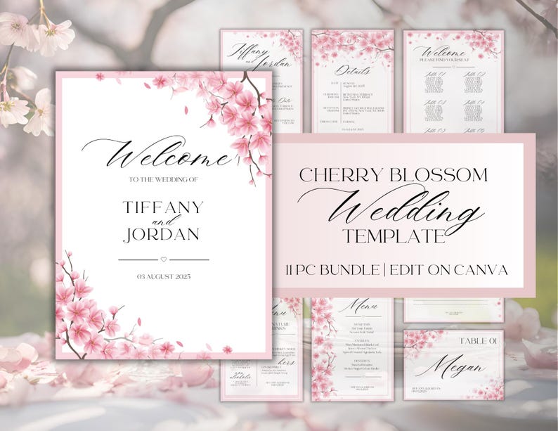 Cherry Blossom Wedding Sign Bundle | Customizable Templates | DIY ...