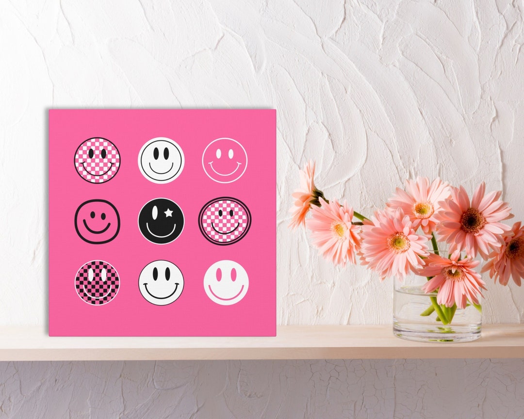 Checkered Smiley Face Decor Smiley Face Wall Art Canvas Wall Sign ...