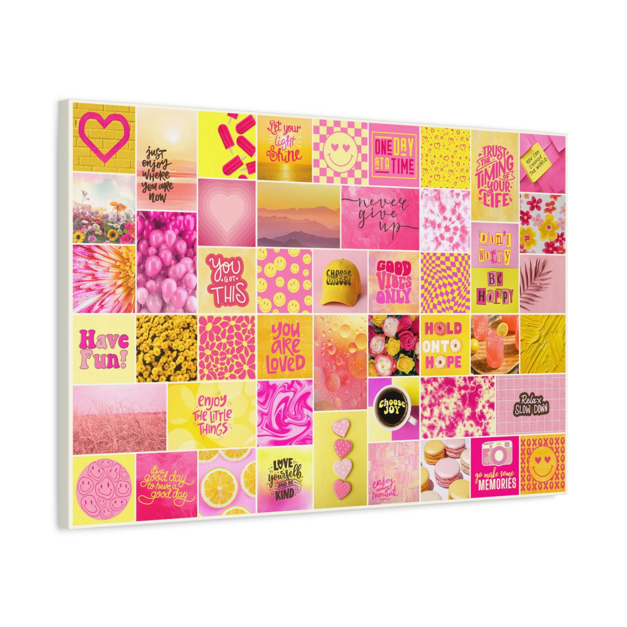 Pink and Yellow Wall Art Collage Kit Aesthetic Pink Dorm Room Decor ...