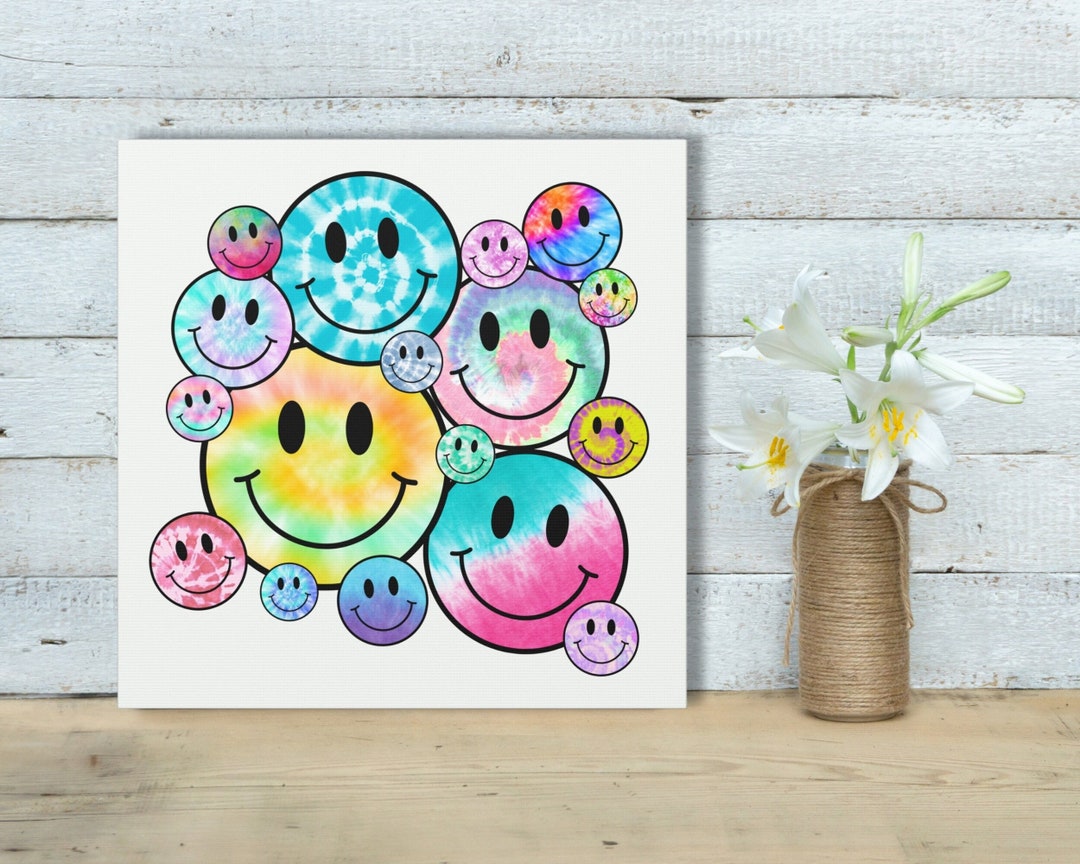 Tie Dye Smiley Face Canvas Smiley Face Sign Happy Face Sign Kids Room ...