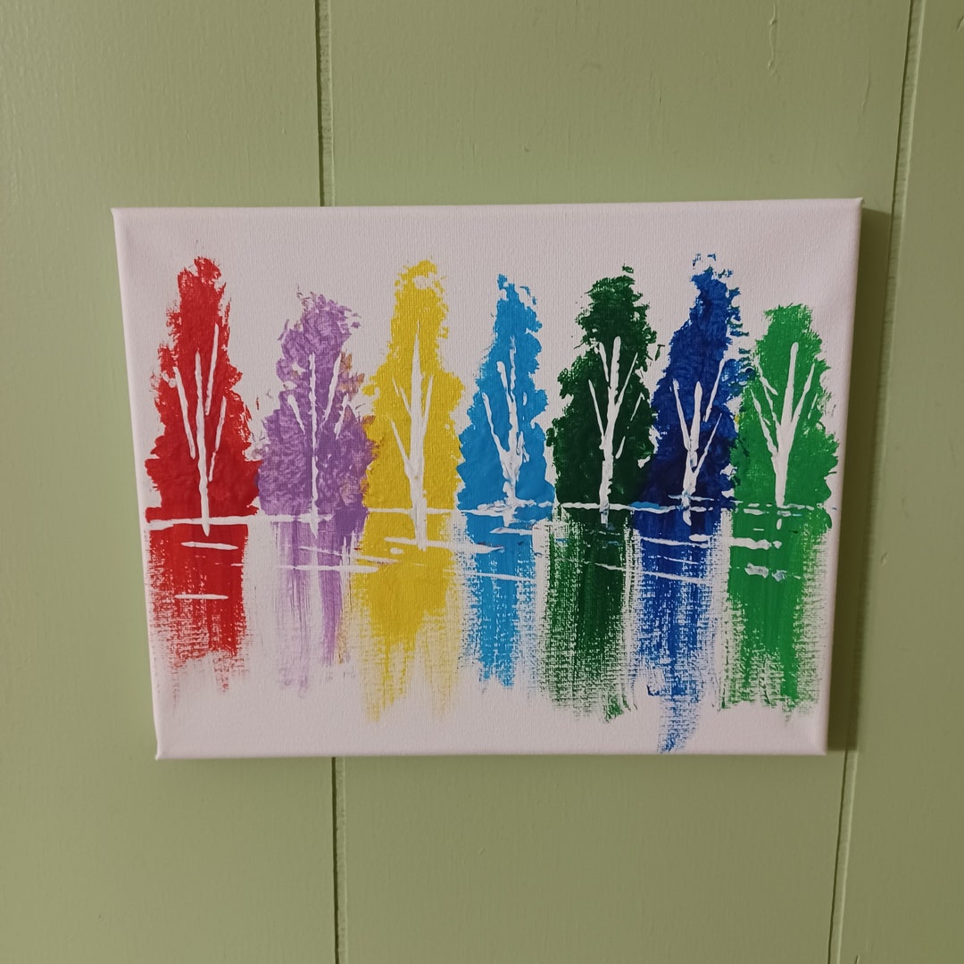 Rainbow Tree Painting on Canvas - Etsy
