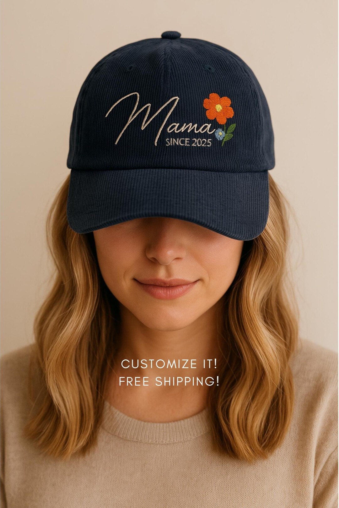 Embroidered Mama Corduroy Cap, Custom Vintage Mom Hat, Retro New Mom ...