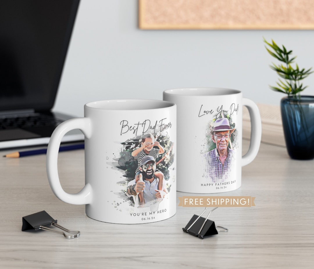 Custom Father's Day Mug Watercolor Portrait Coffee Cup, Personalized ...