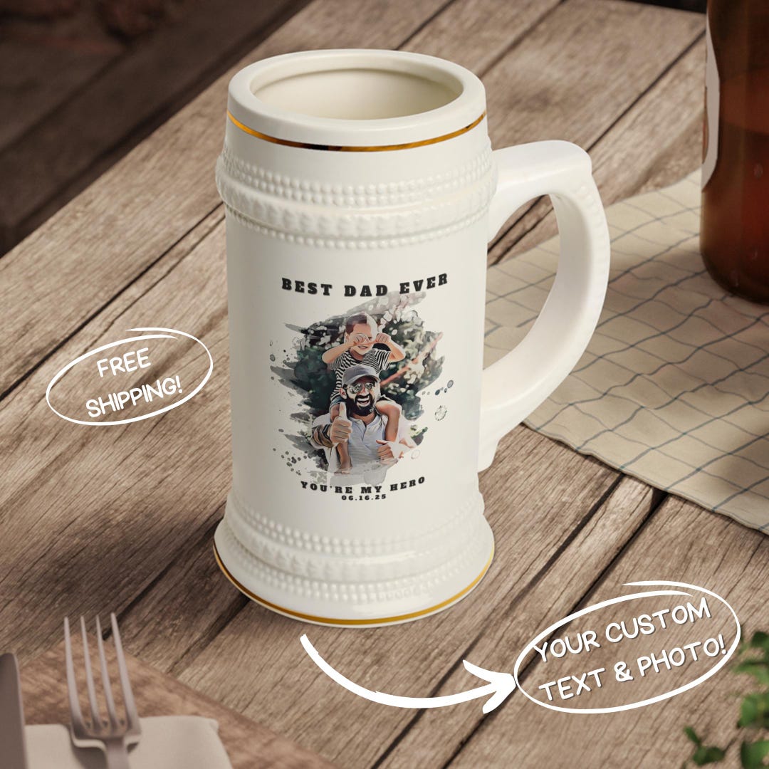 Father's Day Beer Mug, Custom Dad Beer Stein, Personalized Watercolor ...