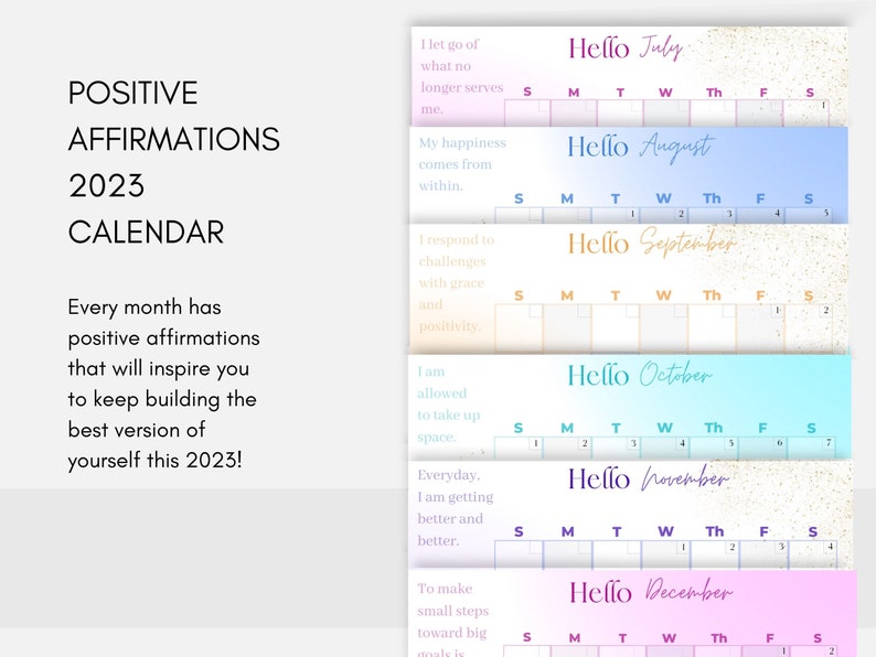 2023 Positive Affirmations Printable 365 Digital Printables Calendar ...