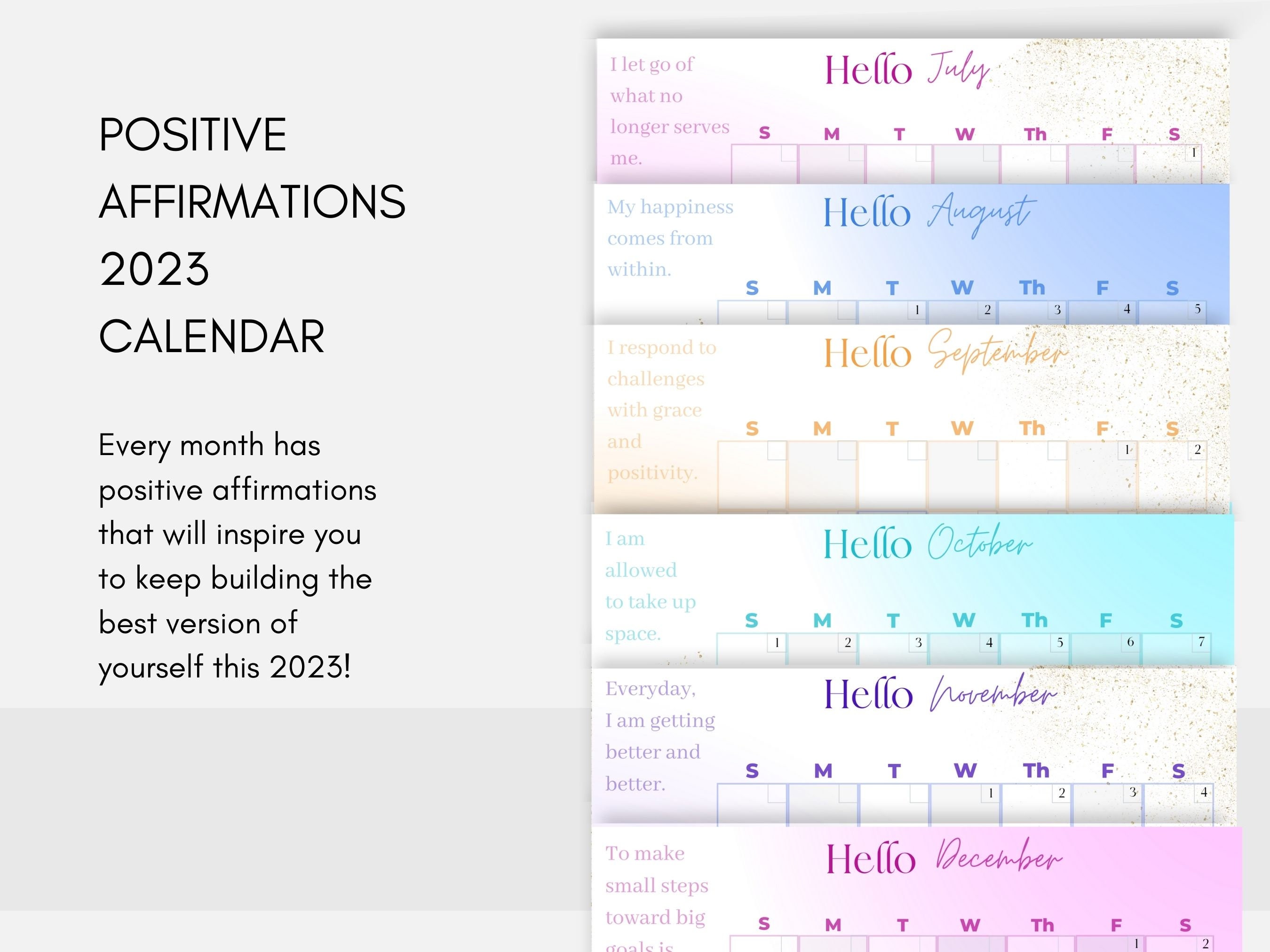 2023 Positive Affirmations Printable 365 Digital Printables Calendar ...