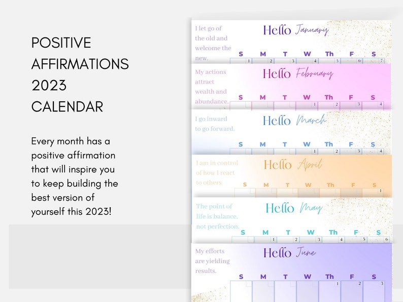 2023 Positive Affirmations Printable 365 Digital Printables Calendar ...