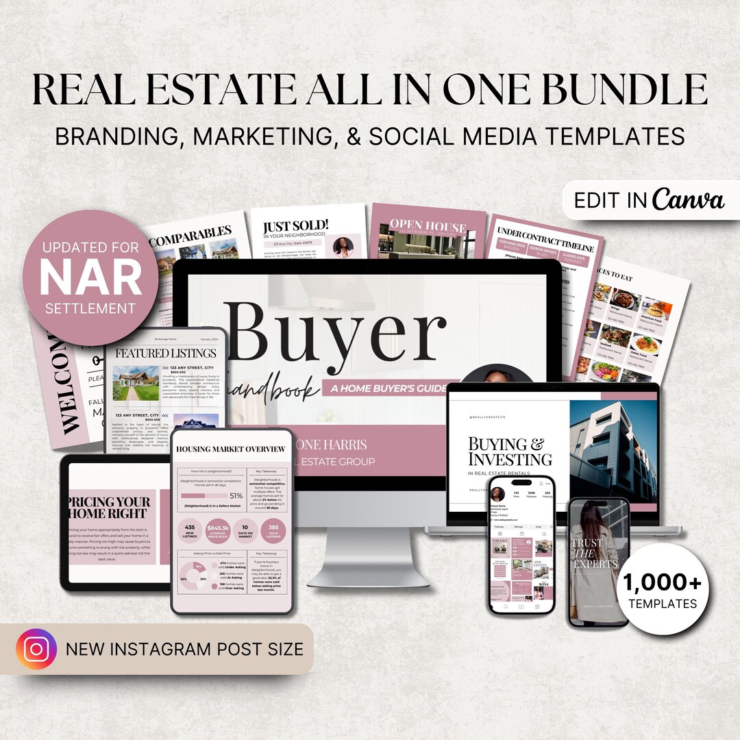 Pink Real Estate Marketing Templates, All-in-one Branding Kit for ...