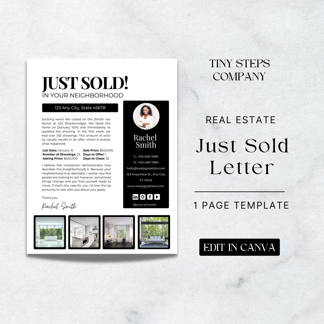 Real Estate Listing Letter Template, Just Sold Flyer, Real Estate Letter, Real Estate ...