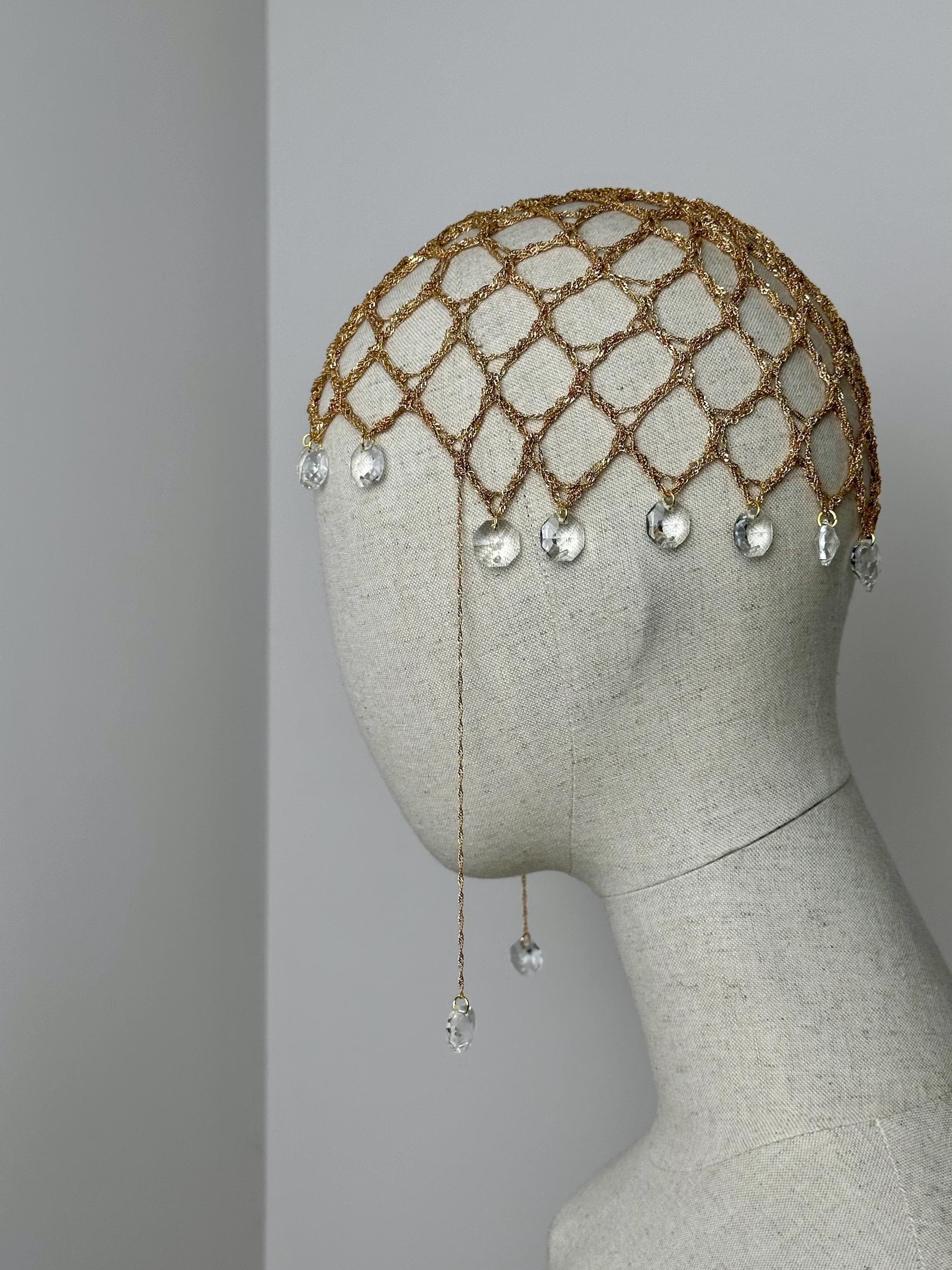 Golden Gatsby Chainmail Cap, Juliet Rhinestone Hair Net, Crystal ...