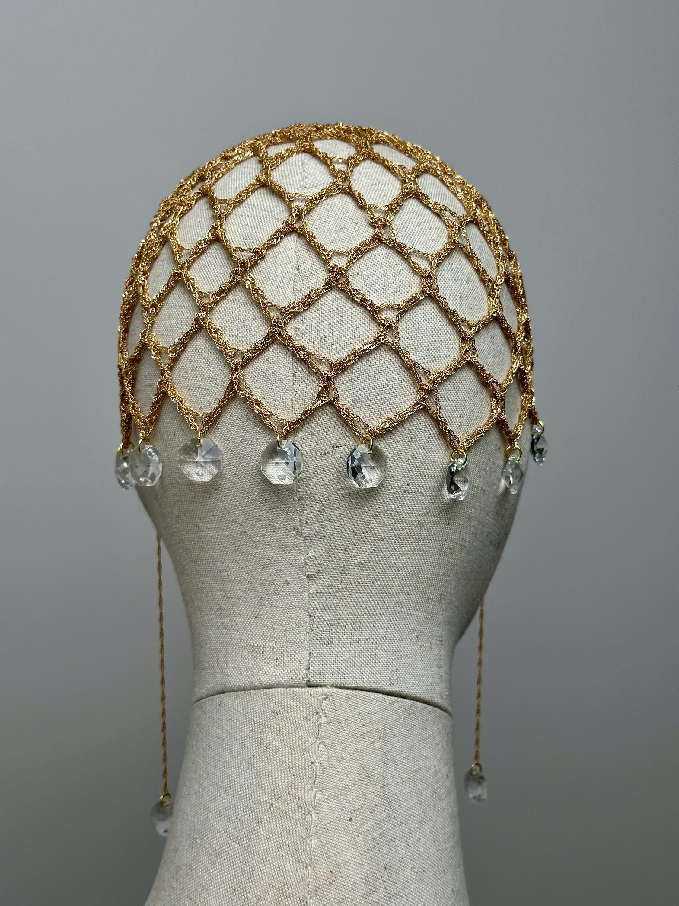 Golden Gatsby Chainmail Cap, Juliet Rhinestone Hair Net, Crystal ...