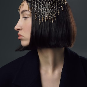 Golden Crystal Mesh Headpiece - Etsy