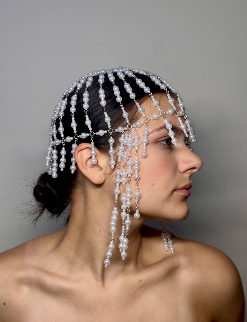 Pearl Fringe Headpiece: Bridal Statement Hair Jewelry, Greek Goddess ...