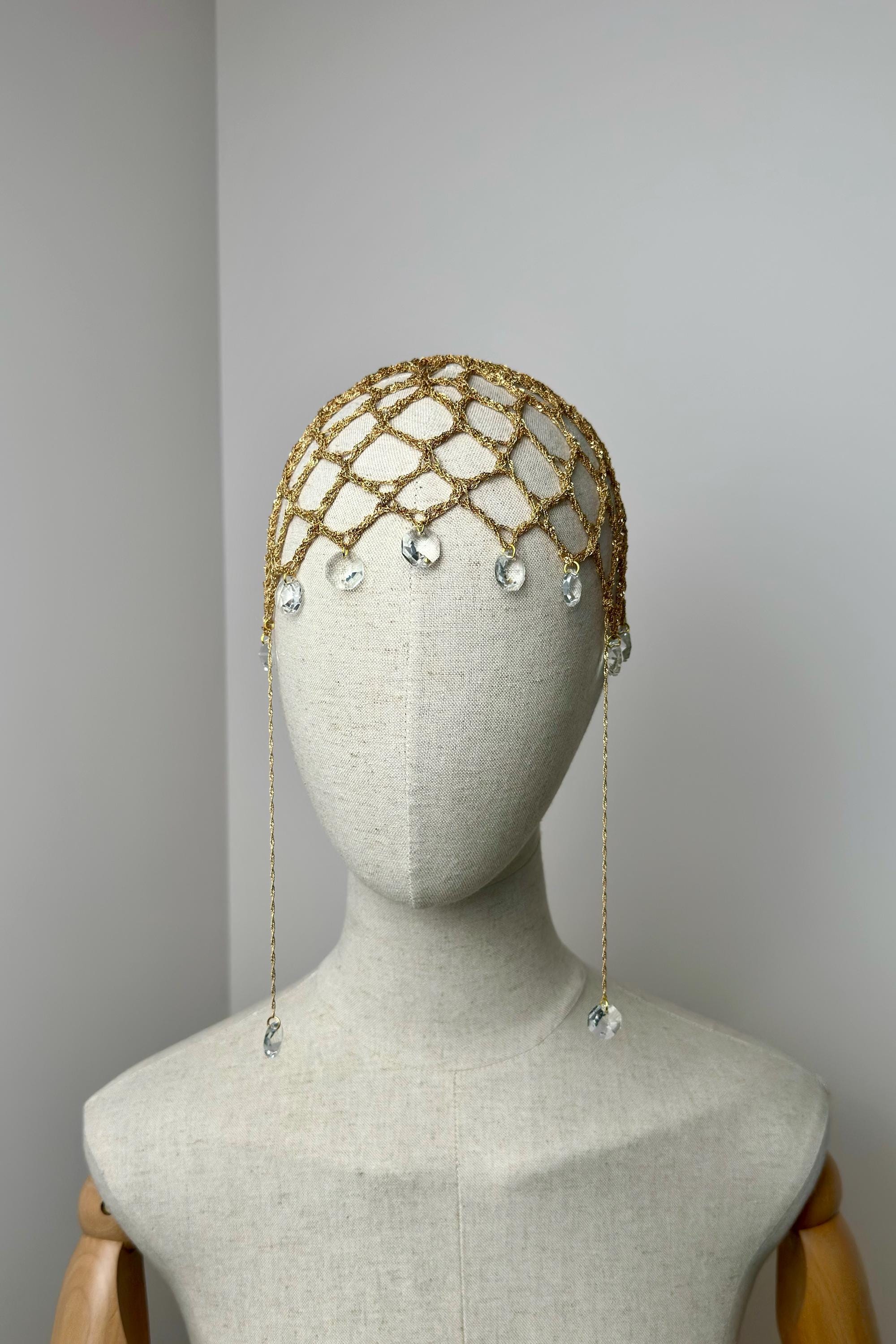 Golden Gatsby Chainmail Cap, Juliet Rhinestone Hair Net, Crystal ...