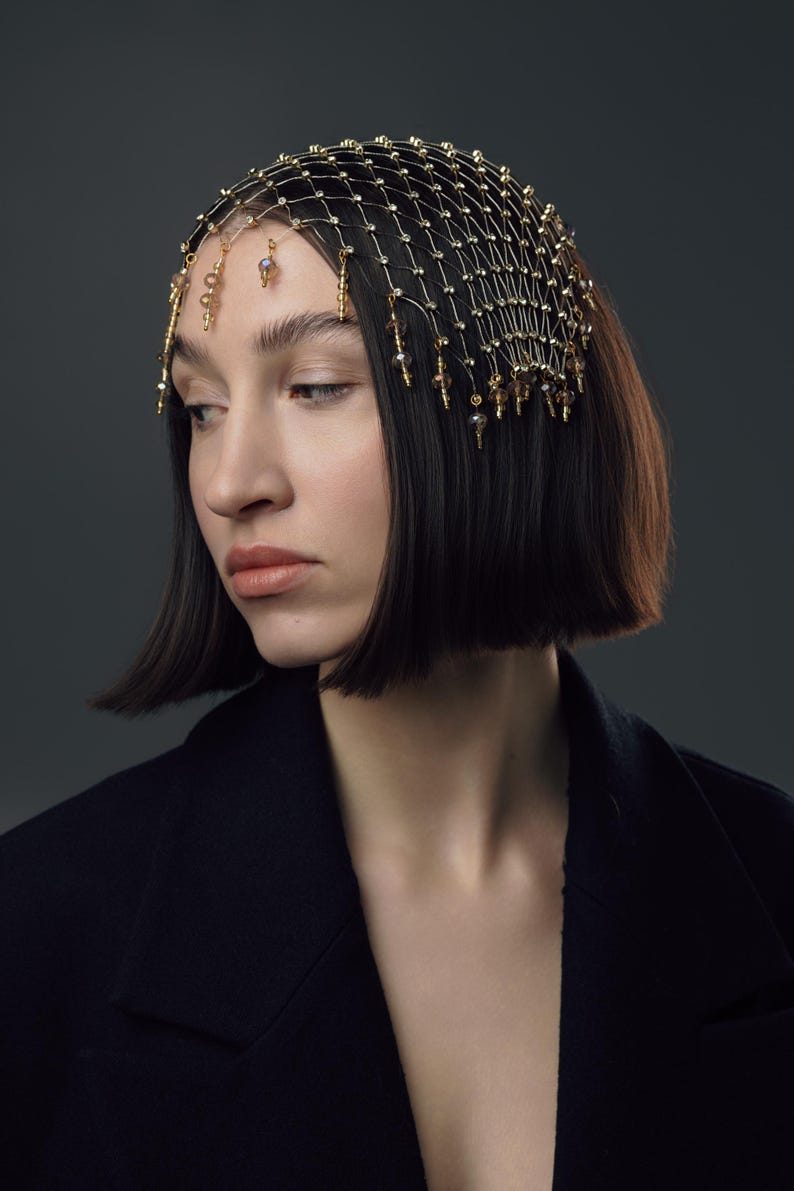 Golden Crystal Mesh Headpiece - Etsy