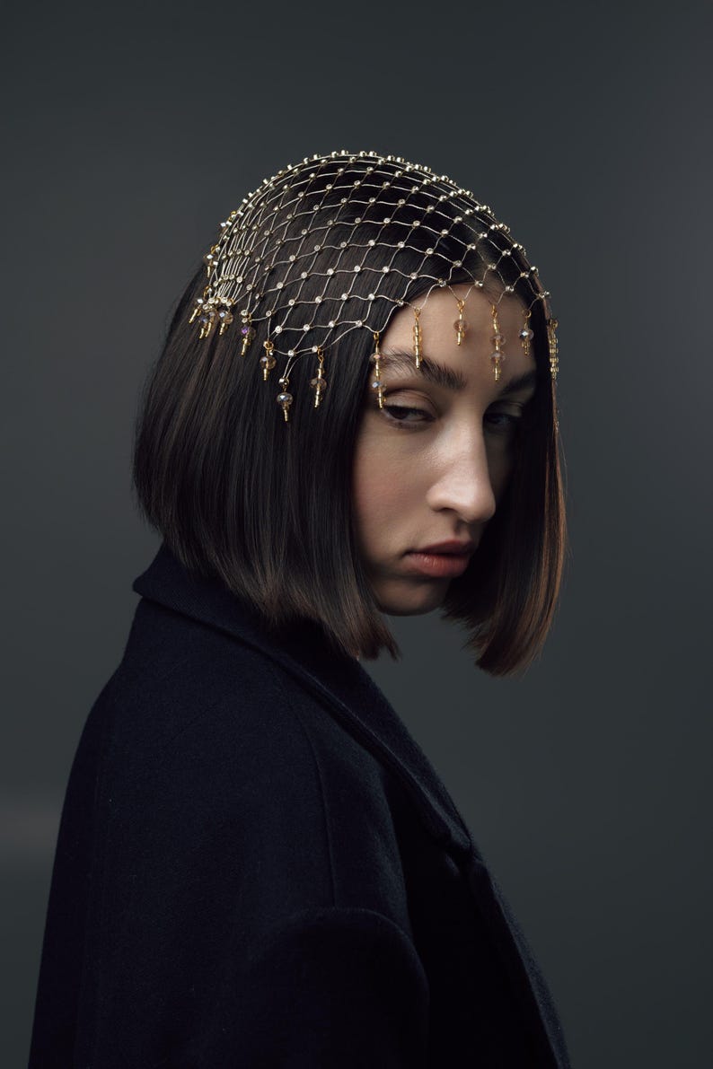 Golden Crystal Mesh Headpiece - Etsy