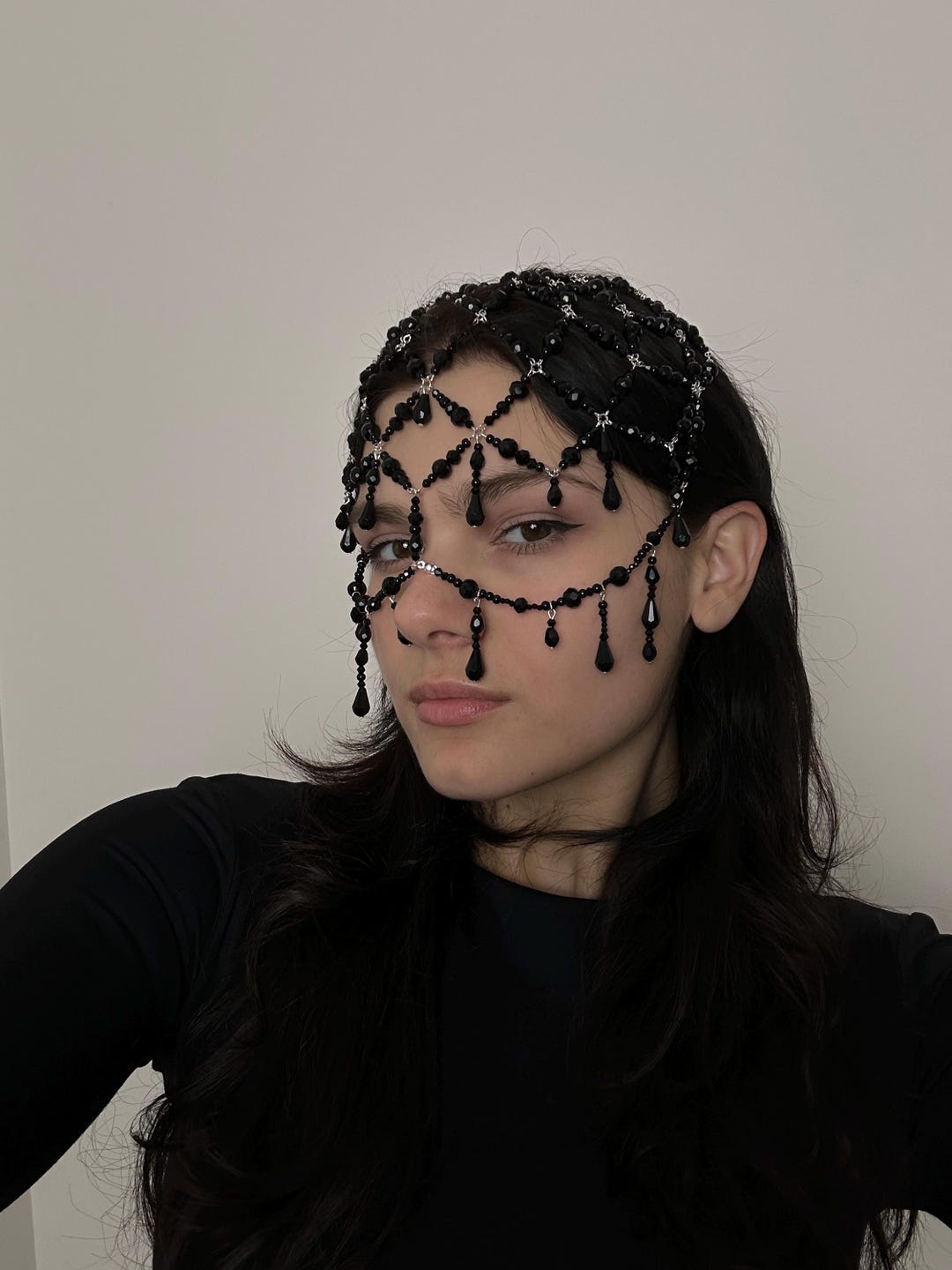 Gothic Crystal Headpiece With Face Drapes – Bold Handmade Accessory ...
