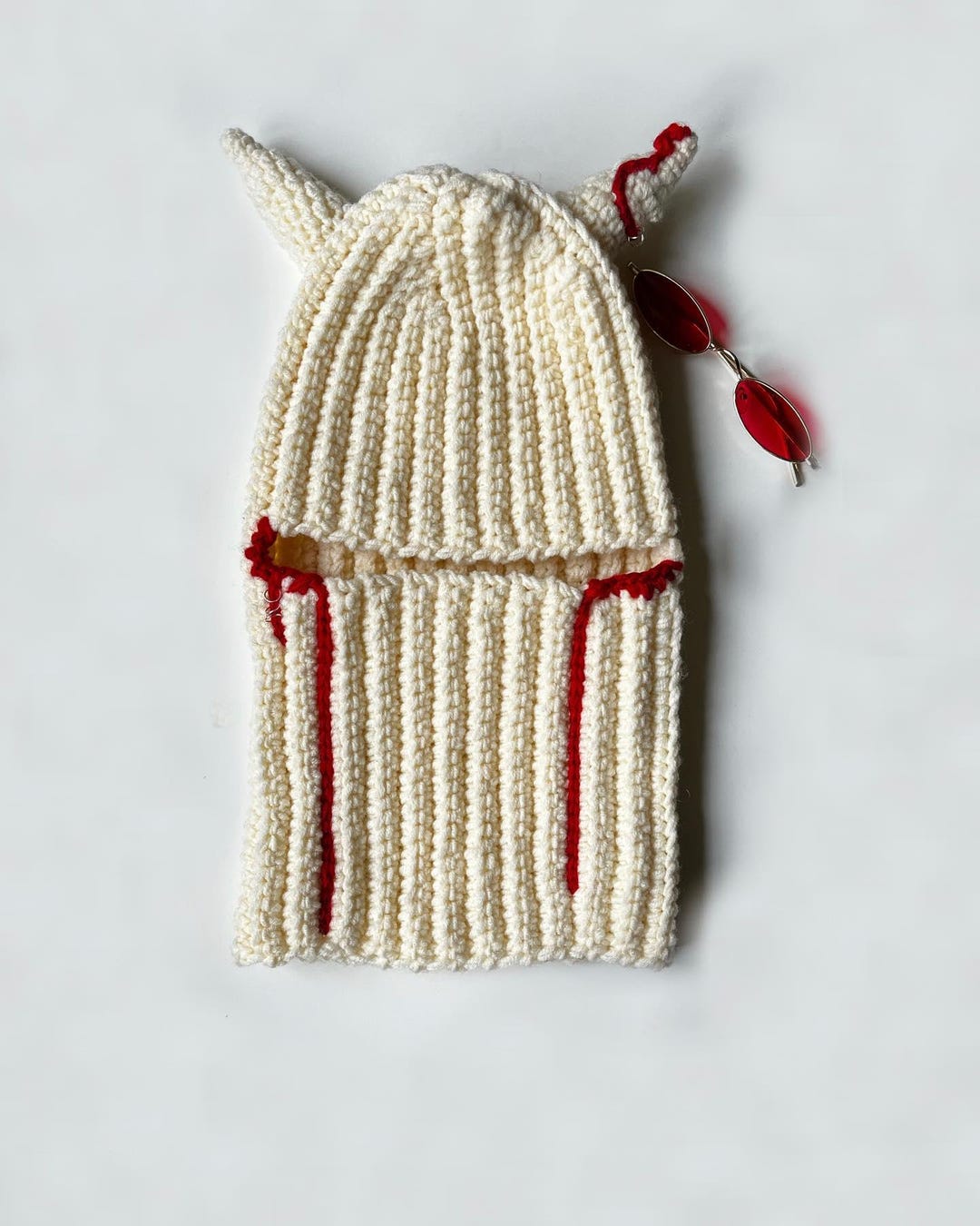 Knitted Horned Balaclava With Blood Accent,devil Horn Knit Mask ...