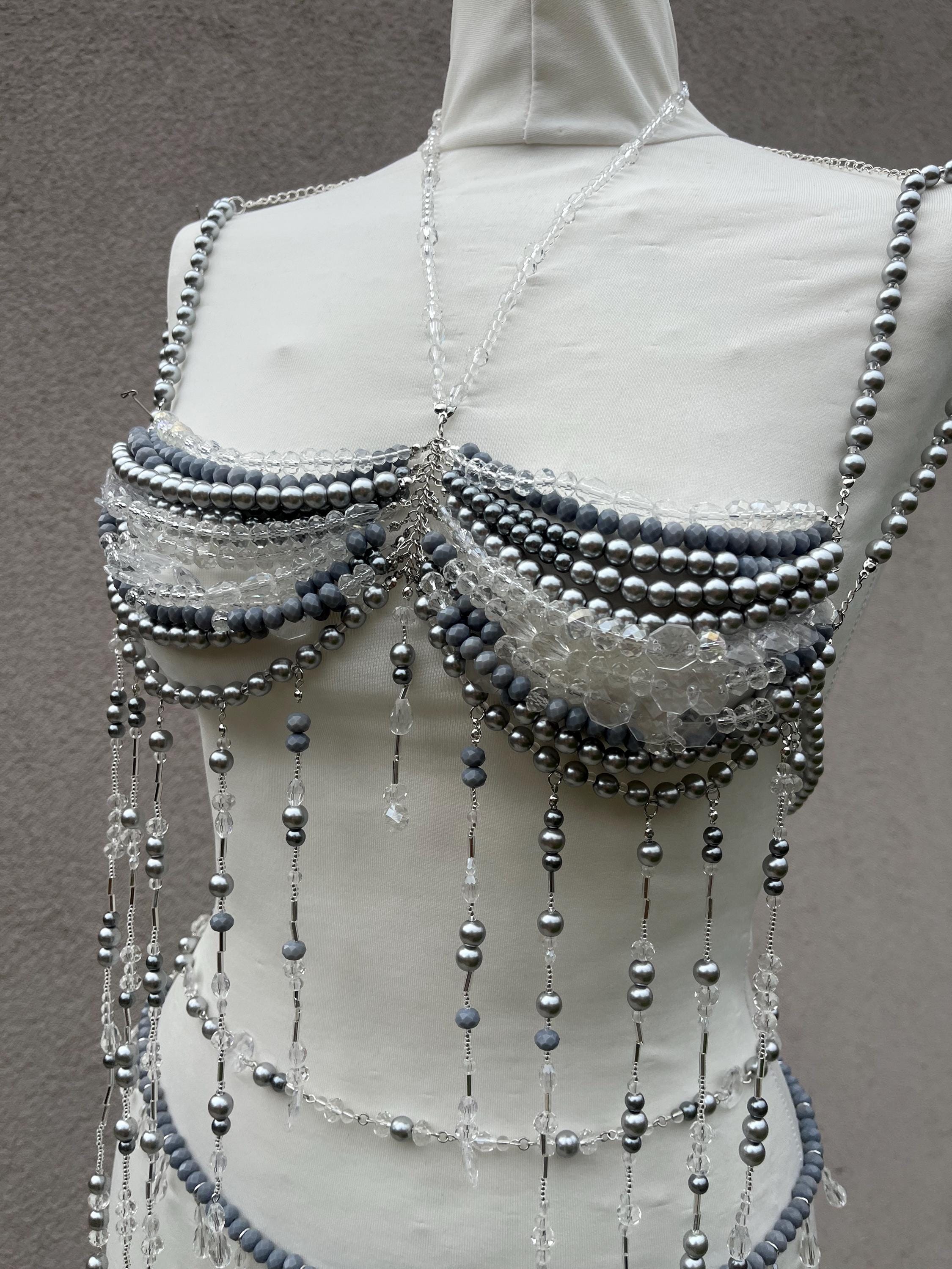 Crystal Fringe Body Chain - Beaded Chest Accessory Silver Chest Jewelry ...