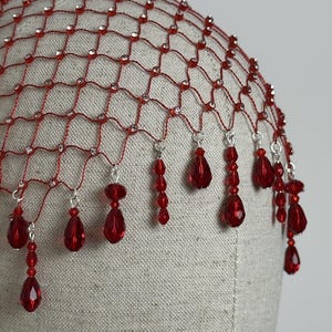Red Beaded Hair Net With Dangling Crystals – Elegant Festive Head ...