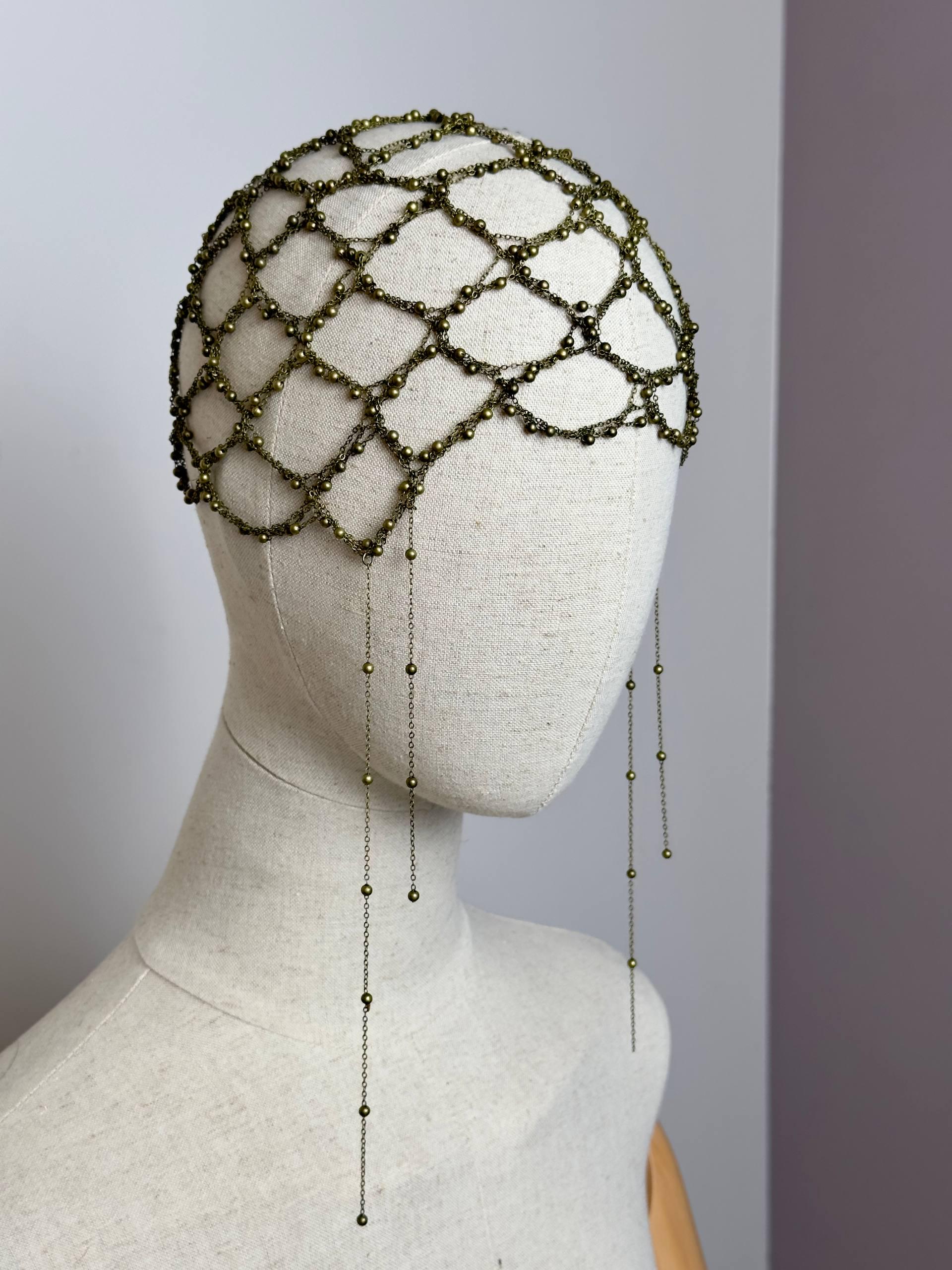 Silver Ball-chain Head Net | Chainmail-inspired Mesh Crown With Temple ...