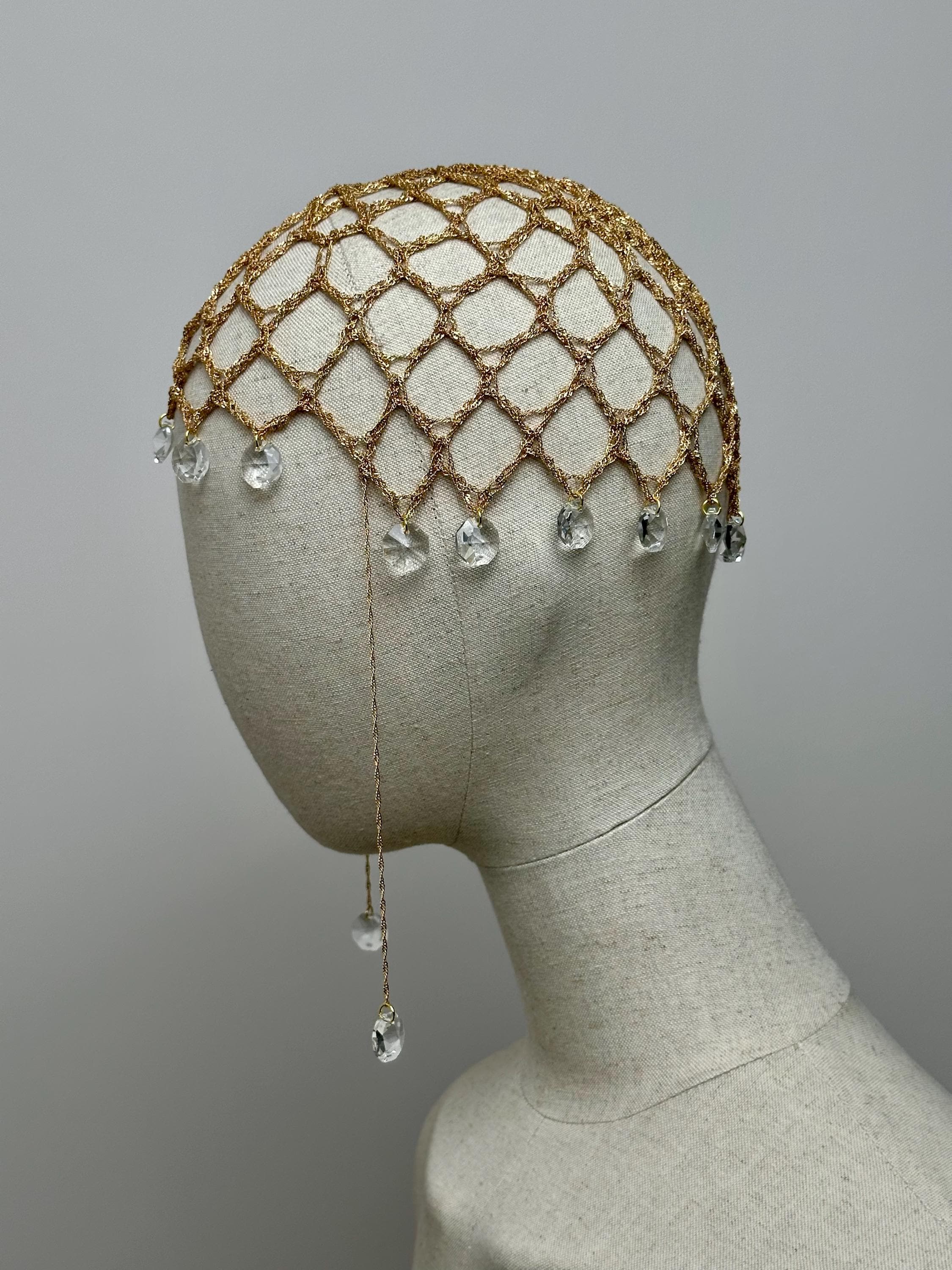 Golden Gatsby Chainmail Cap, Juliet Rhinestone Hair Net, Crystal ...