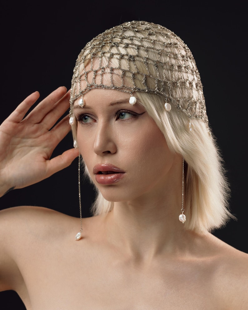 Gatsby Chainmail Cap With Natural Pearls | Handmade Vintage-inspired ...