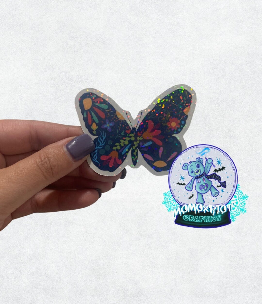 Holographic Butterfly Vinyl Sticker, Floral Laptop Decal, Waterproof ...