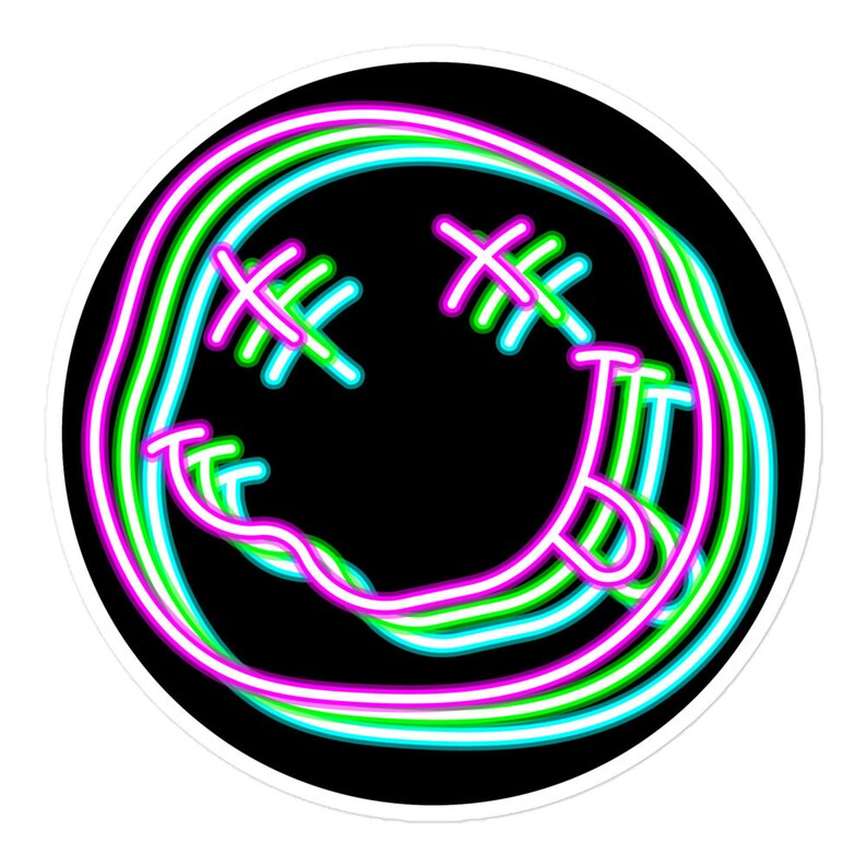 Neon Smiley Face Sticker - Etsy