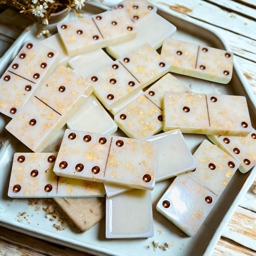 Luxury Resin Domino Set – Ivory & Gold Flake Dominos With Pearl Accents ...