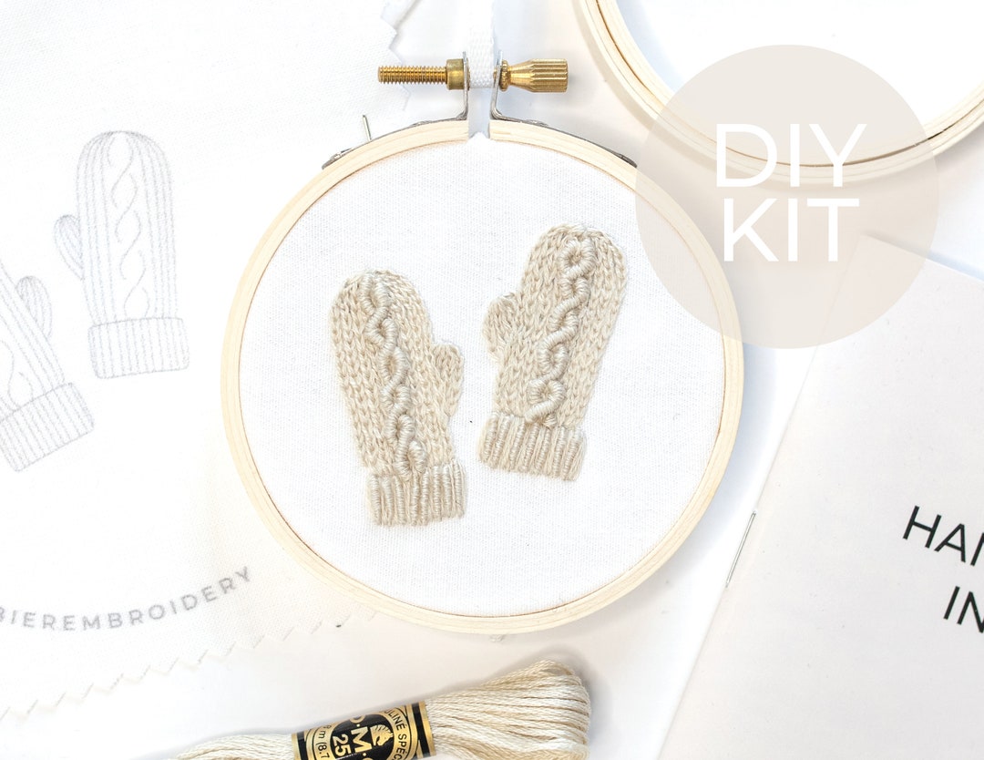 Cable Knit Mittens Embroidery Kit - Etsy