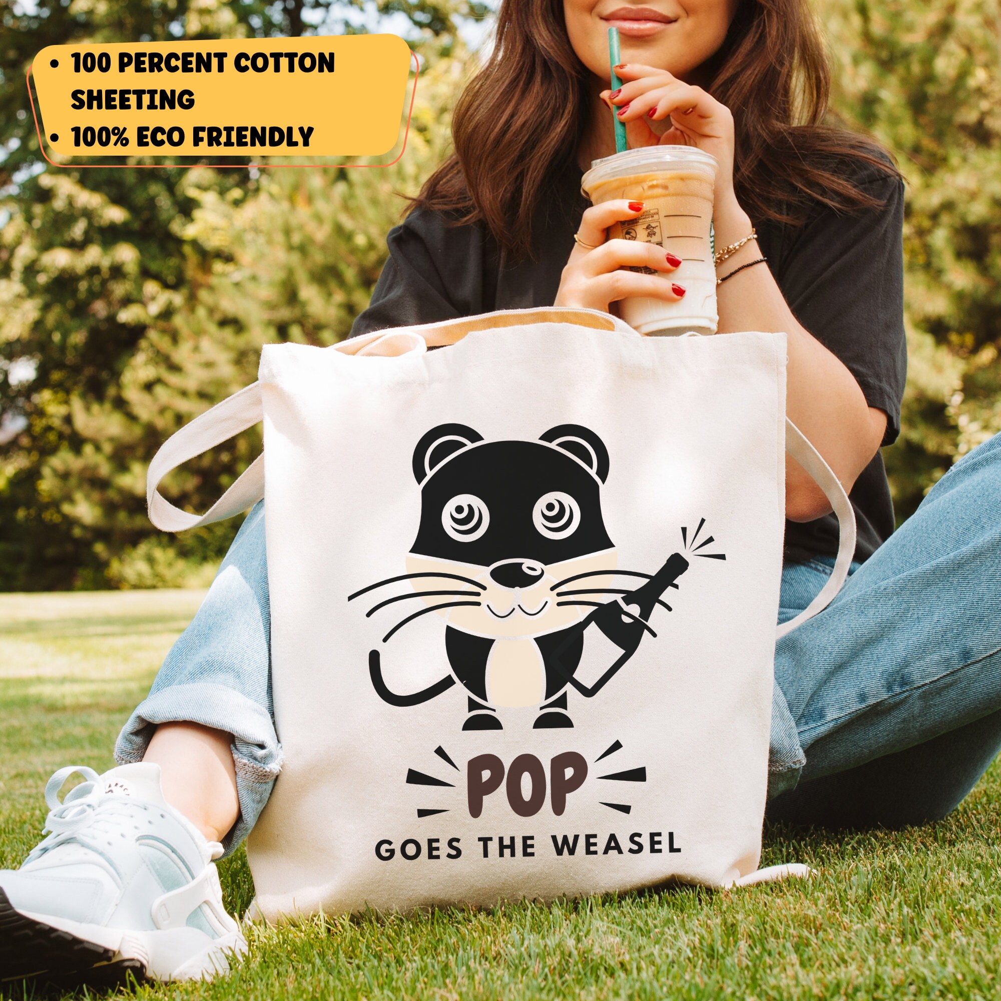 Funny Weasel Premium Canvas Tote Bag Gifts for Weasel Lover Cheeky Crying Weasel Screeching ...